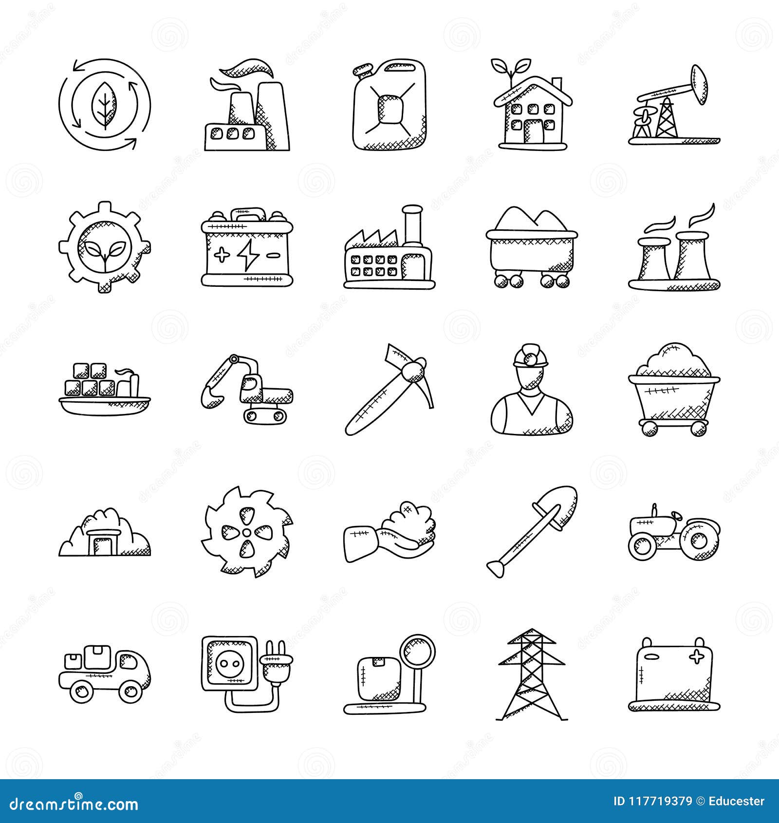 Industrial Doodle Vector Icons Set Stock Illustration - Illustration of ...