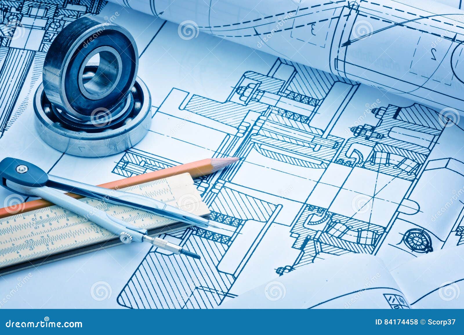 Industrial drawing stock photo. Image of drafting, blue - 84174458