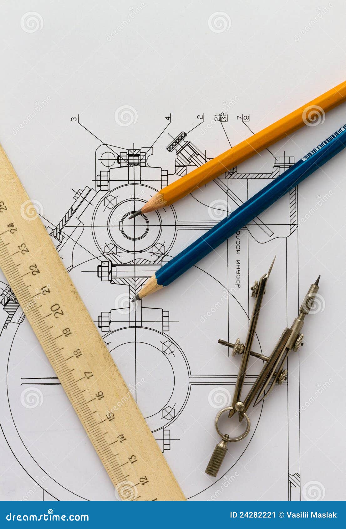 Industrial Drawing and Tools Stock Image - Image of ruler, industrial ...