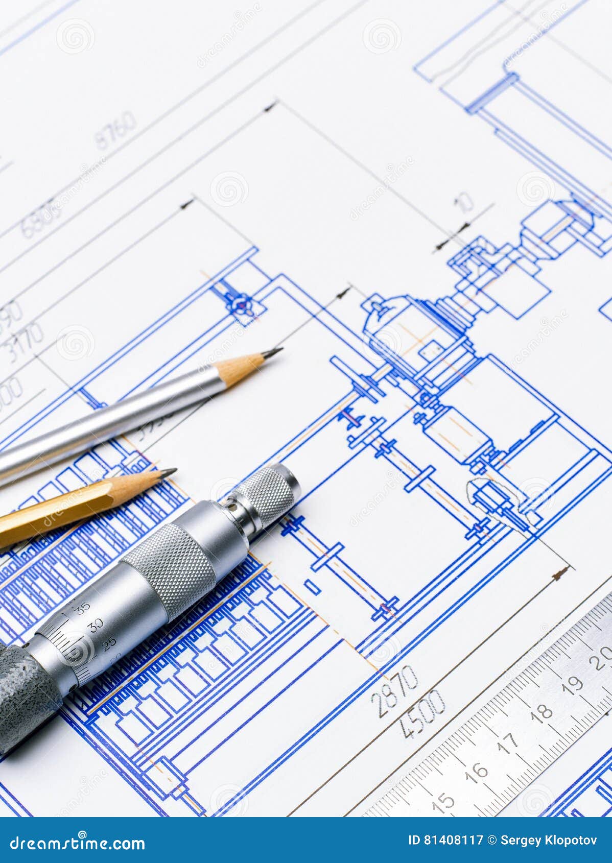 Industrial Drawings of Mechanisms and Tools. Stock Image - Image of ...