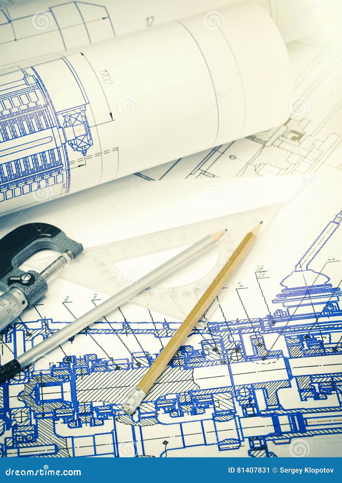 Industrial Drawings of Mechanisms and Tools. Stock Image - Image of ...