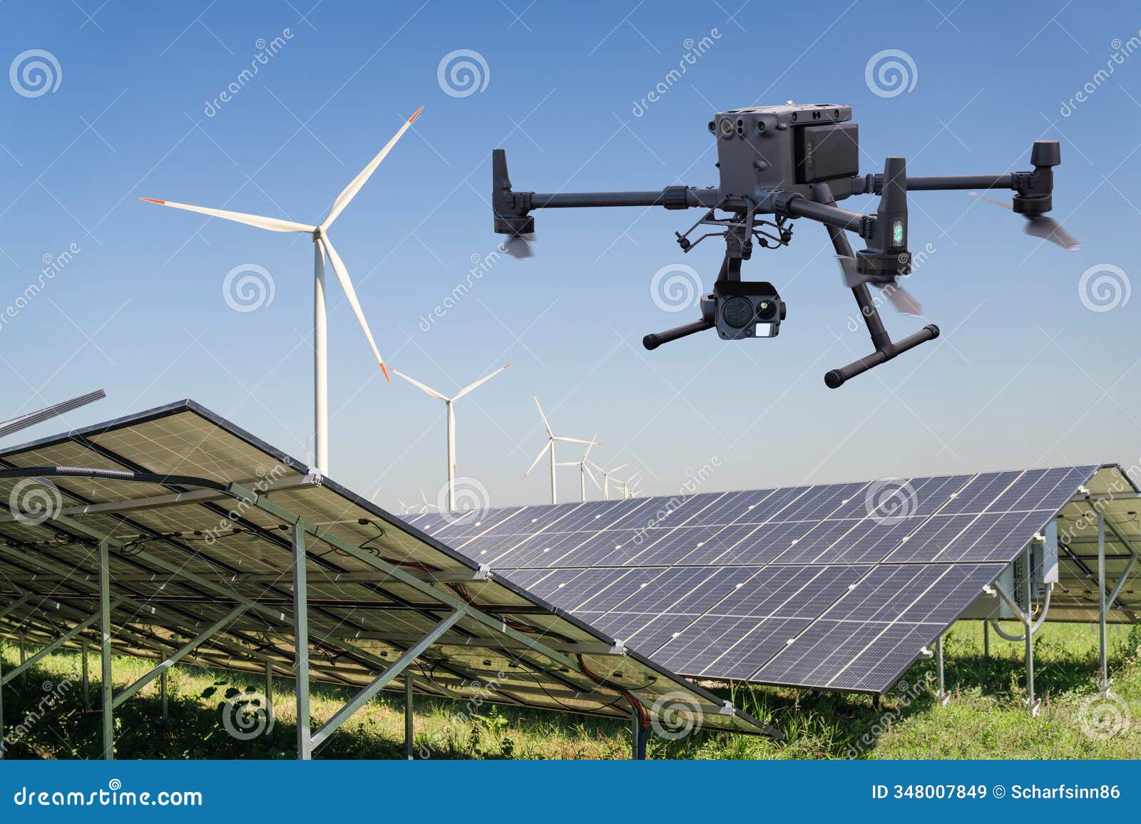 Industrial Drone Inspects Solar Panels Stock Image - Image of remote ...