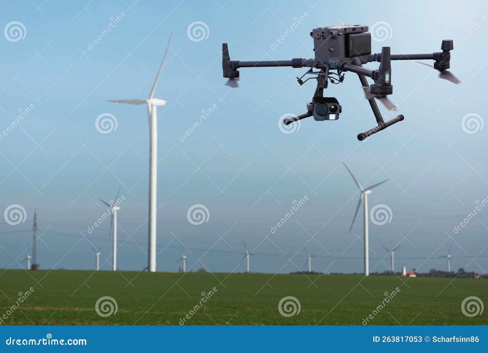 Industrial Drone with Wind Turbines Stock Image - Image of aerial ...