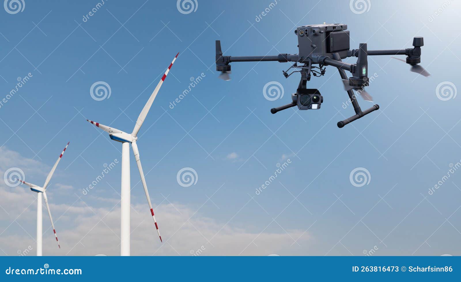 Industrial Drone with Wind Turbines Stock Image - Image of control ...