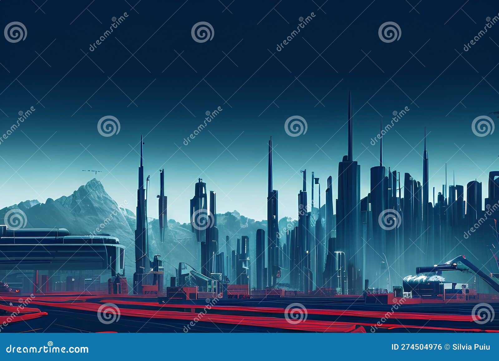 Dystopian City With A Woman Standing On Structure . Royalty-Free ...