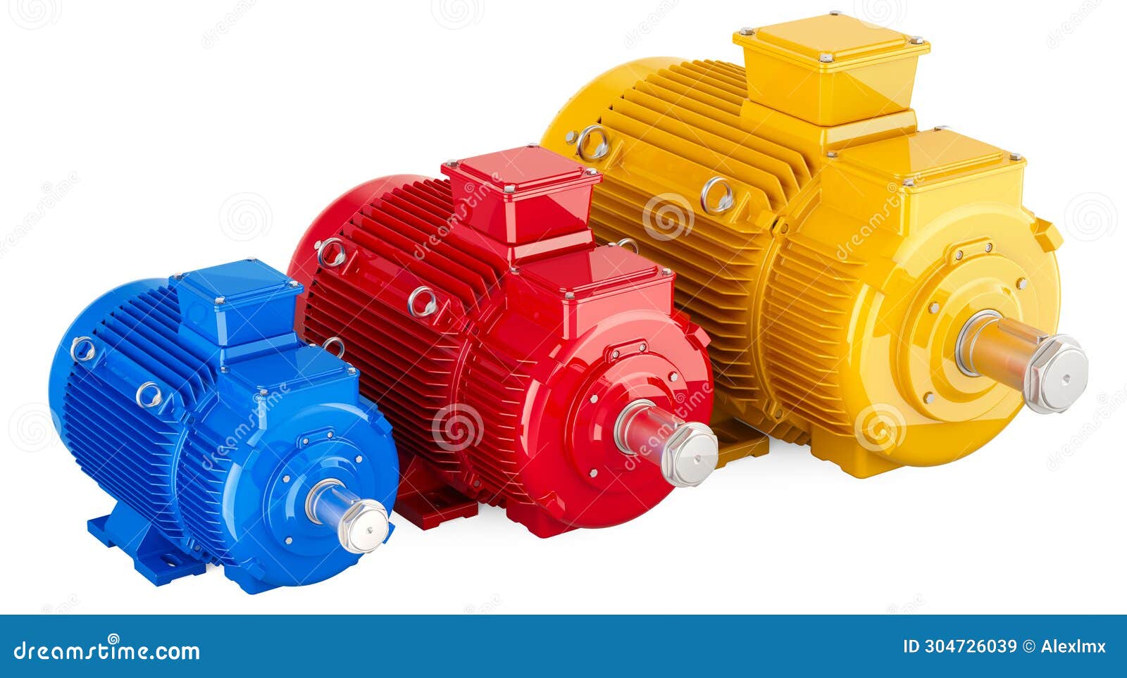 Industrial Electric Motors, Different Size. 3D Rendering Stock ...