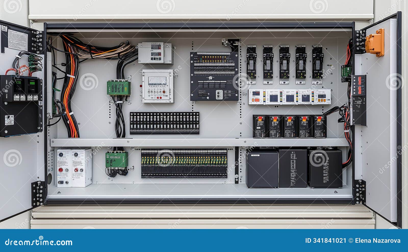 Industrial Electrical Control Panel with Circuit Breakers and Wiring ...