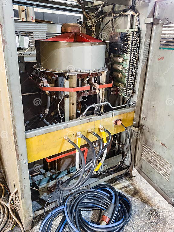 Industrial Electrical Transformer with Coils and Power Cables Stock ...