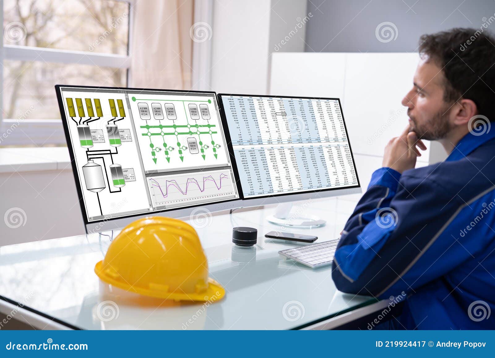 Industrial Engineer Sitting at Workplace Stock Image - Image of ...
