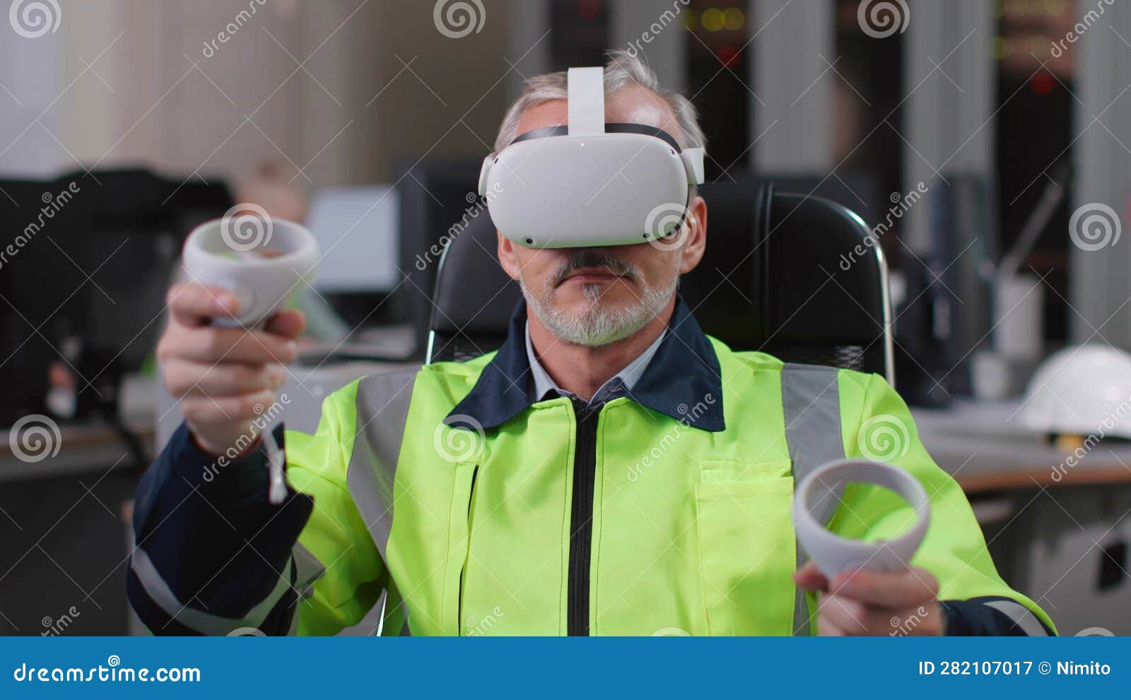 Industrial Engineer Testing Augmented Reality Headset and Joystick ...