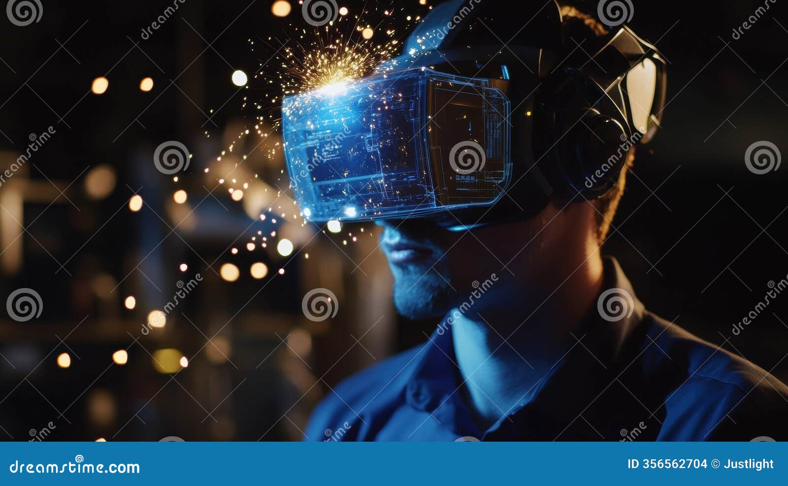 Industrial Engineer Wearing Augmented Reality Headset Visualizing a 3d Model in a Factory Stock ...