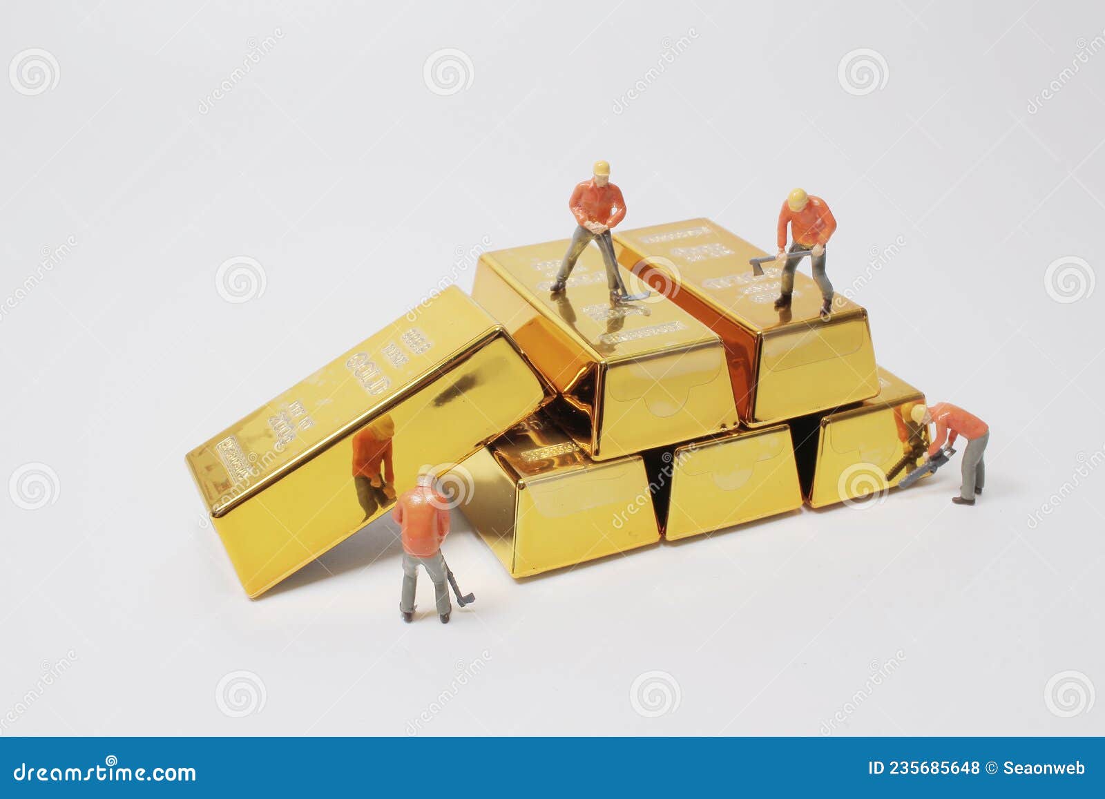 The Industrial Engineering Worker Digging with Gold Bar Stock Photo ...