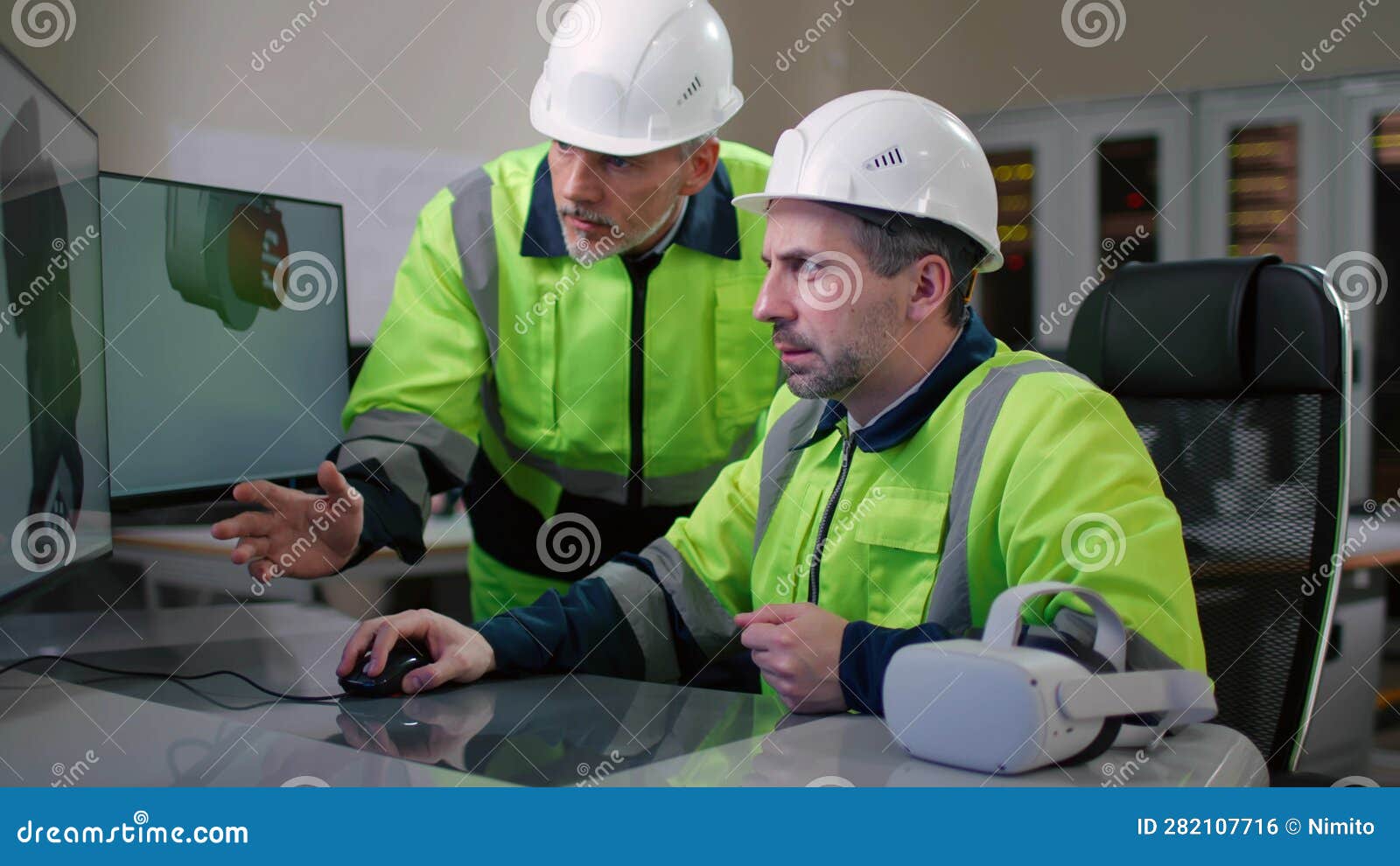 Industrial Engineers in Protective Uniform Discuss 3d Blueprint of ...