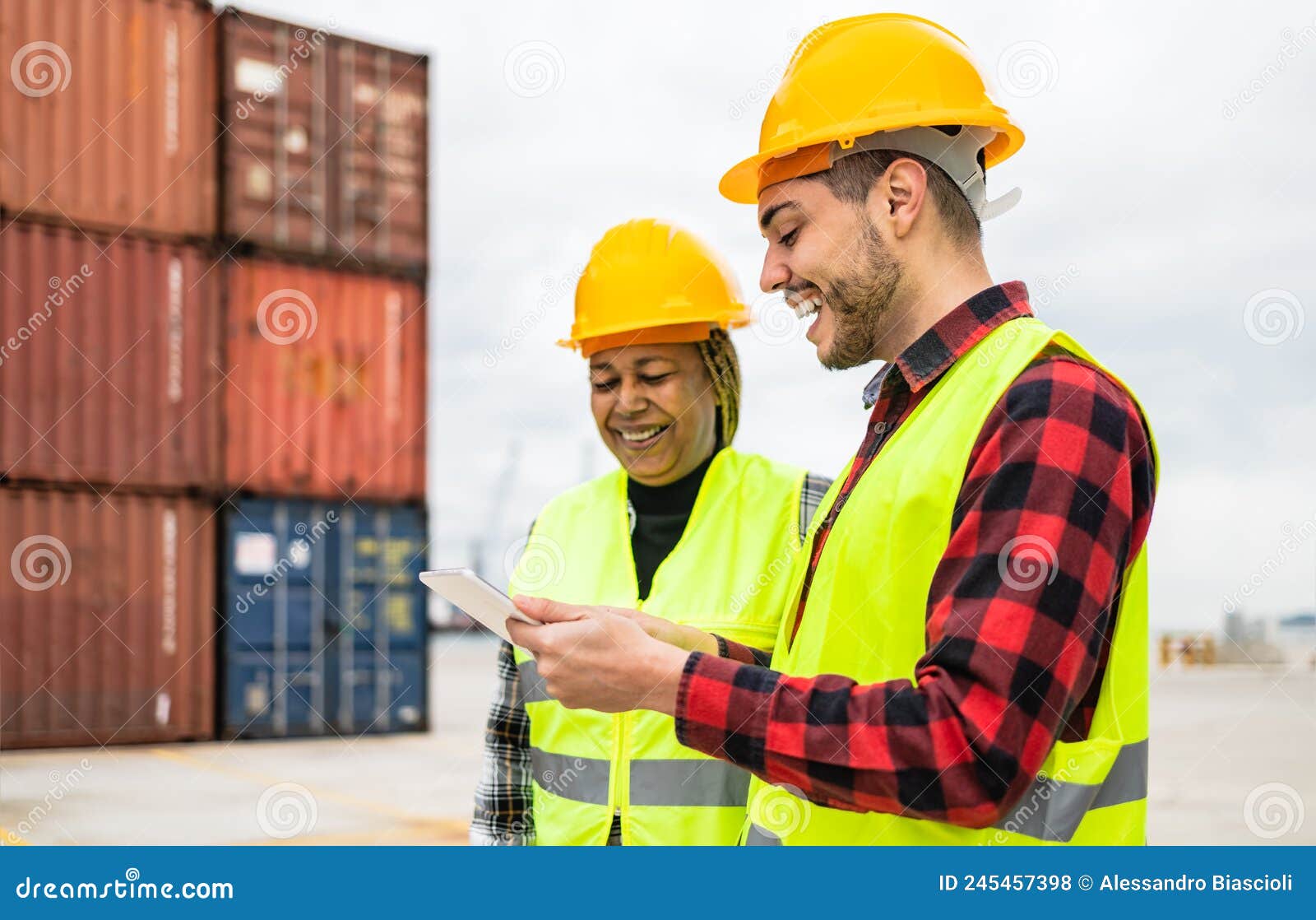 Industrial Engineers Working in Logistic Terminal of Container Cargo ...