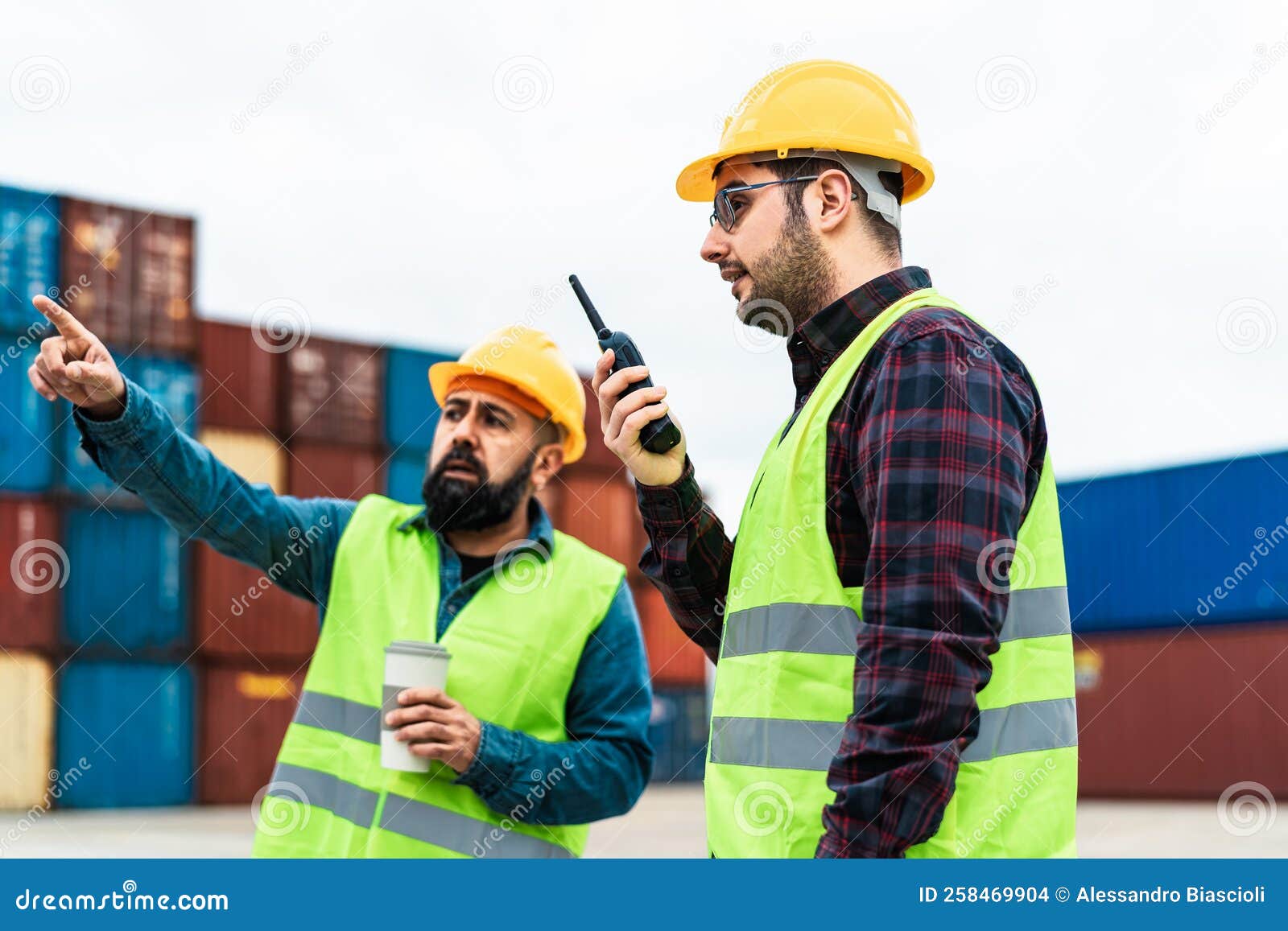 Industrial Engineers Working in Terminal of Container Cargo Stock Photo ...