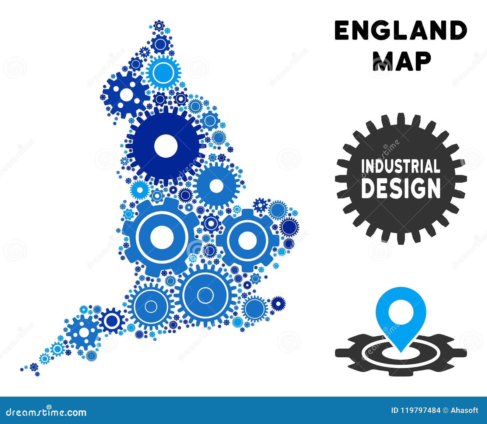 Collage England Map of Gears Stock Vector - Illustration of gearwheel ...