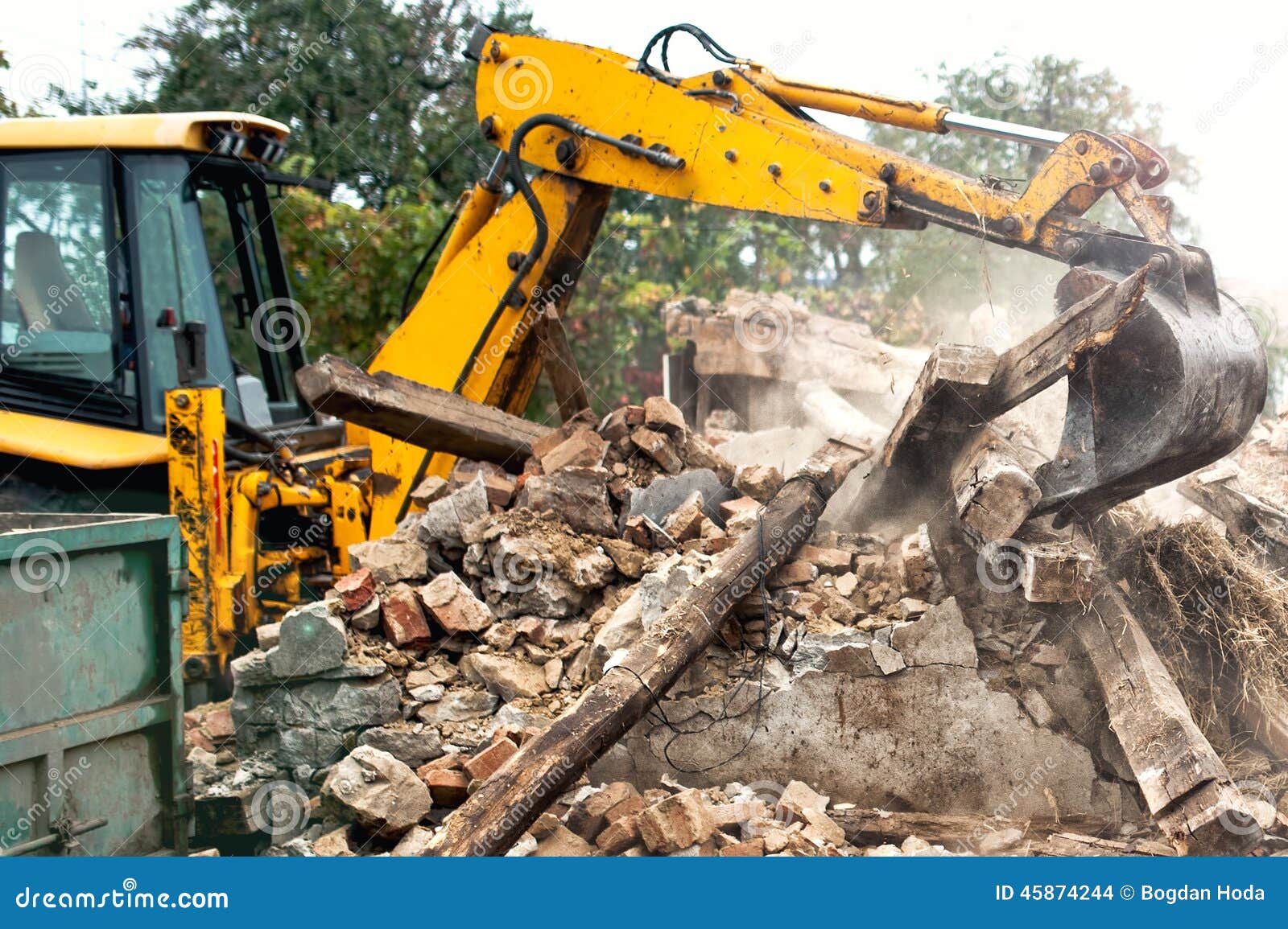 Industrial Excavator and Bulldozer Loading Debris Stock Photo - Image ...