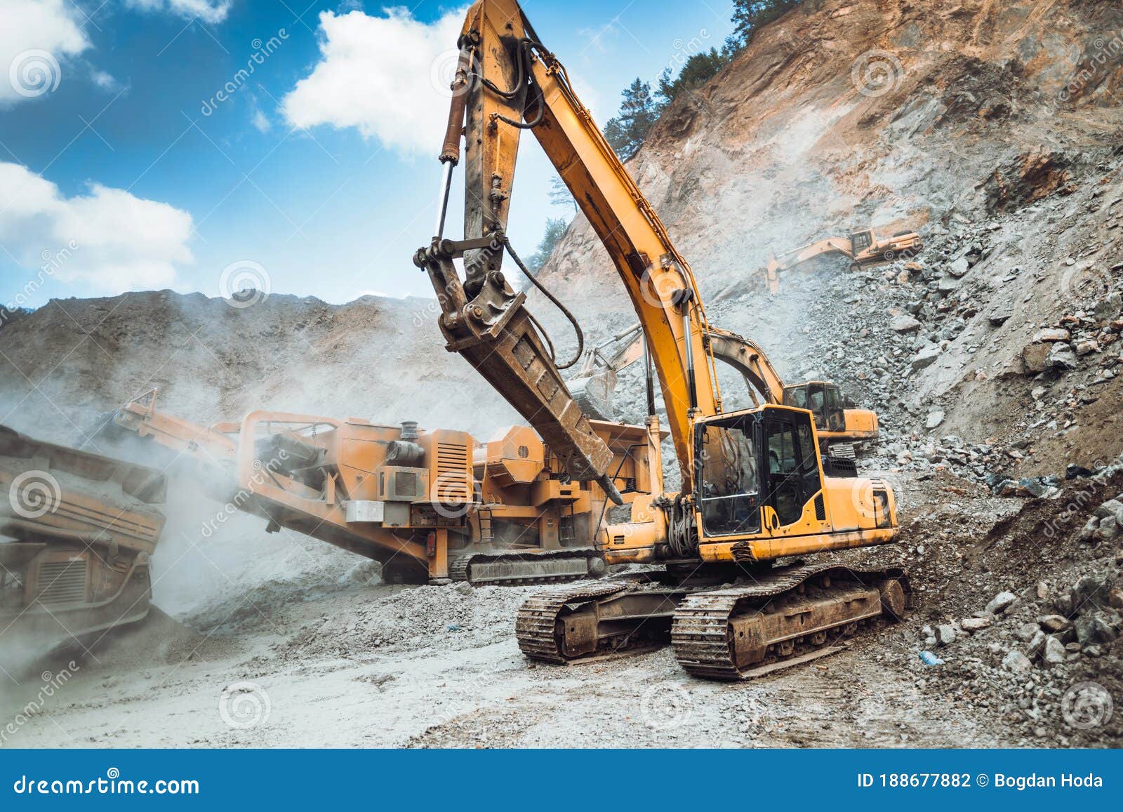 Industrial Excavator Loading Ore and Stone Material from Highway ...