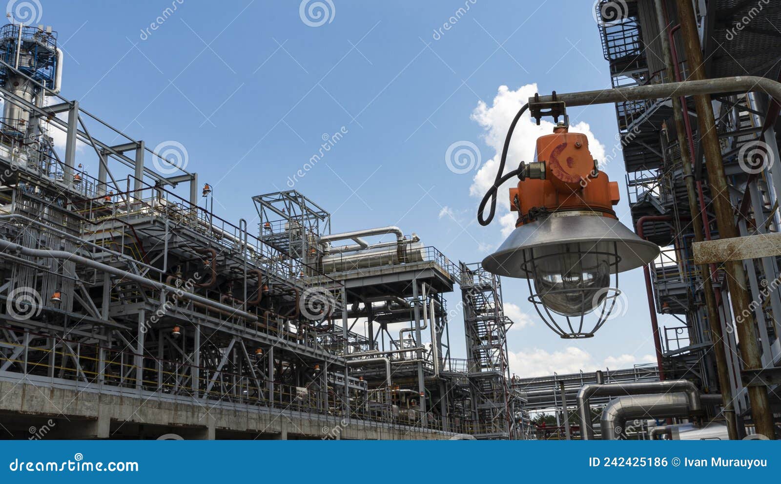 Industrial Explosion Proof Lantern on the Background of the Refinery ...