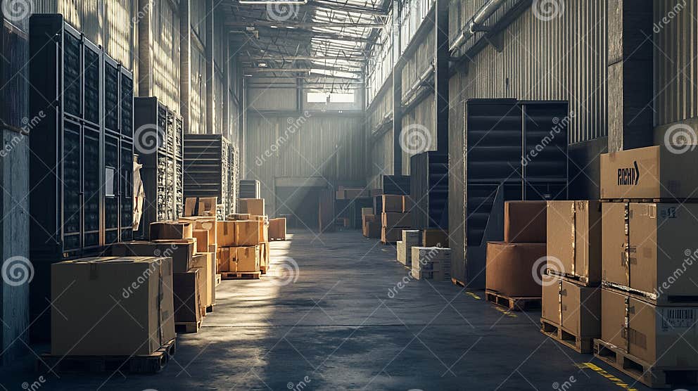 Industrial Facility with Cargo Loading, Freight Storage, and Cardboard ...