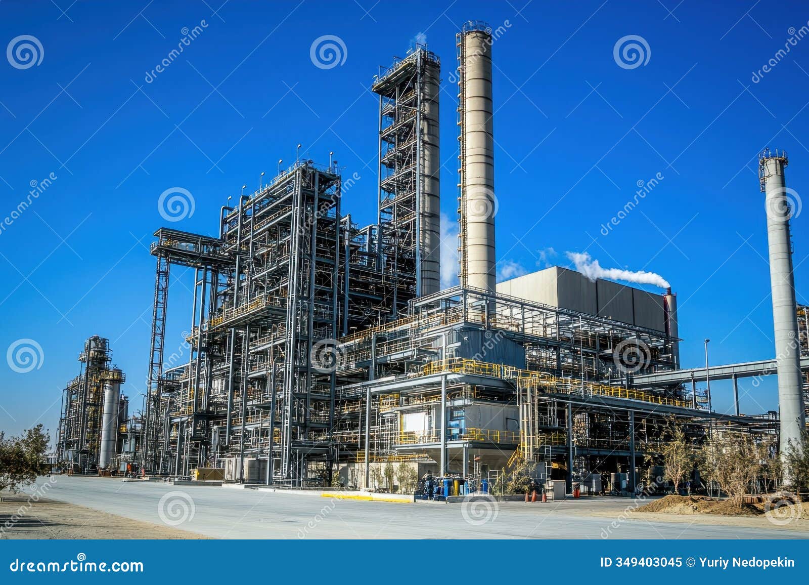 Industrial Facility with Tall Structures and Clear Blue Sky during ...