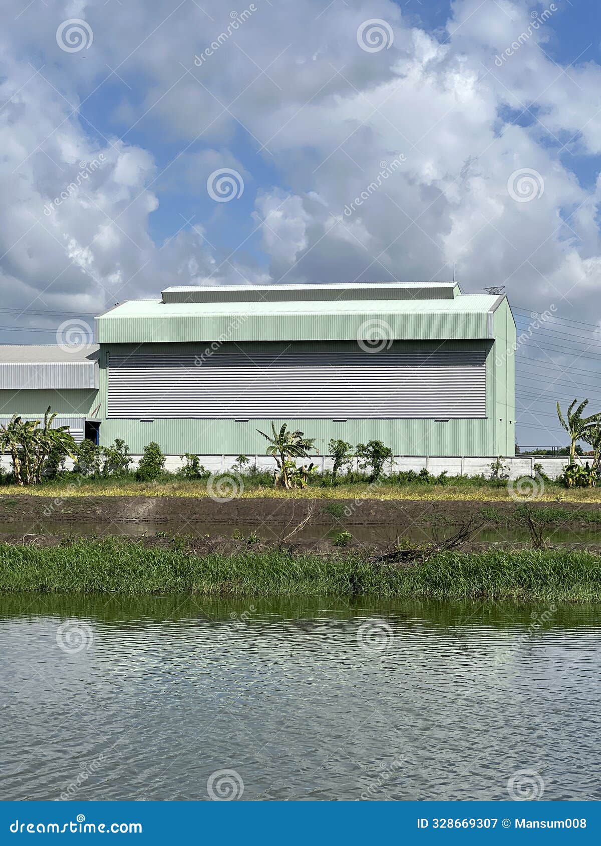 Industrial Factory with Blue Sky and Cloud Stock Image - Image of pond ...