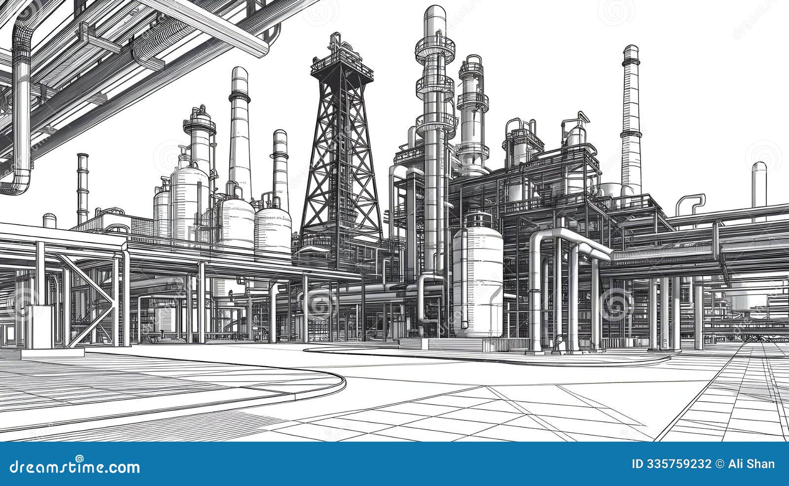 Industrial Factory Building Sketch Wireframe Design Architecture ...