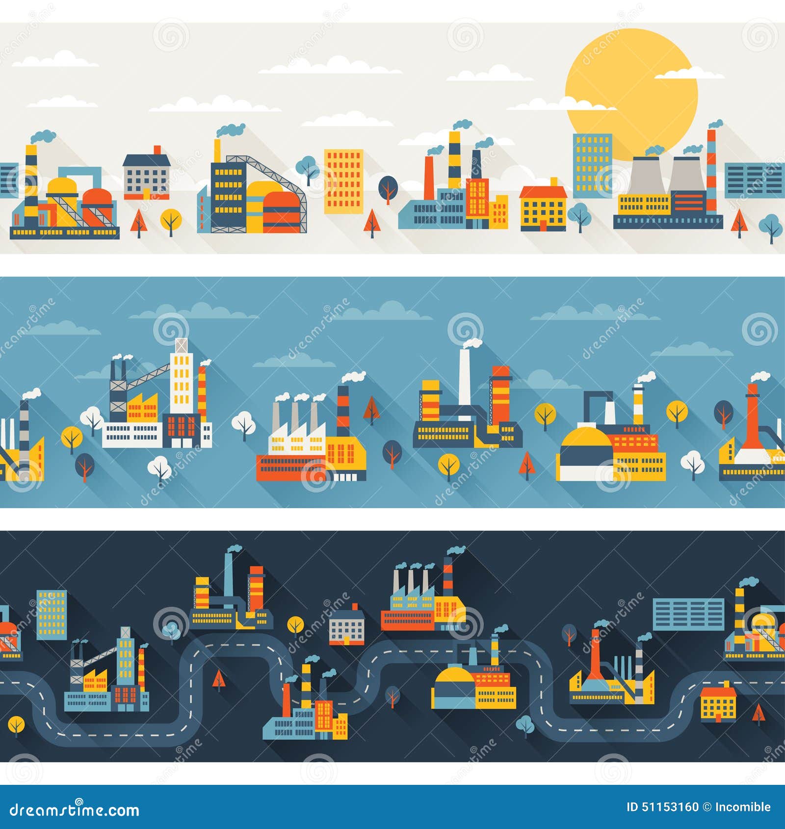 Industrial Factory Buildings Horizontal Banners Stock Vector ...