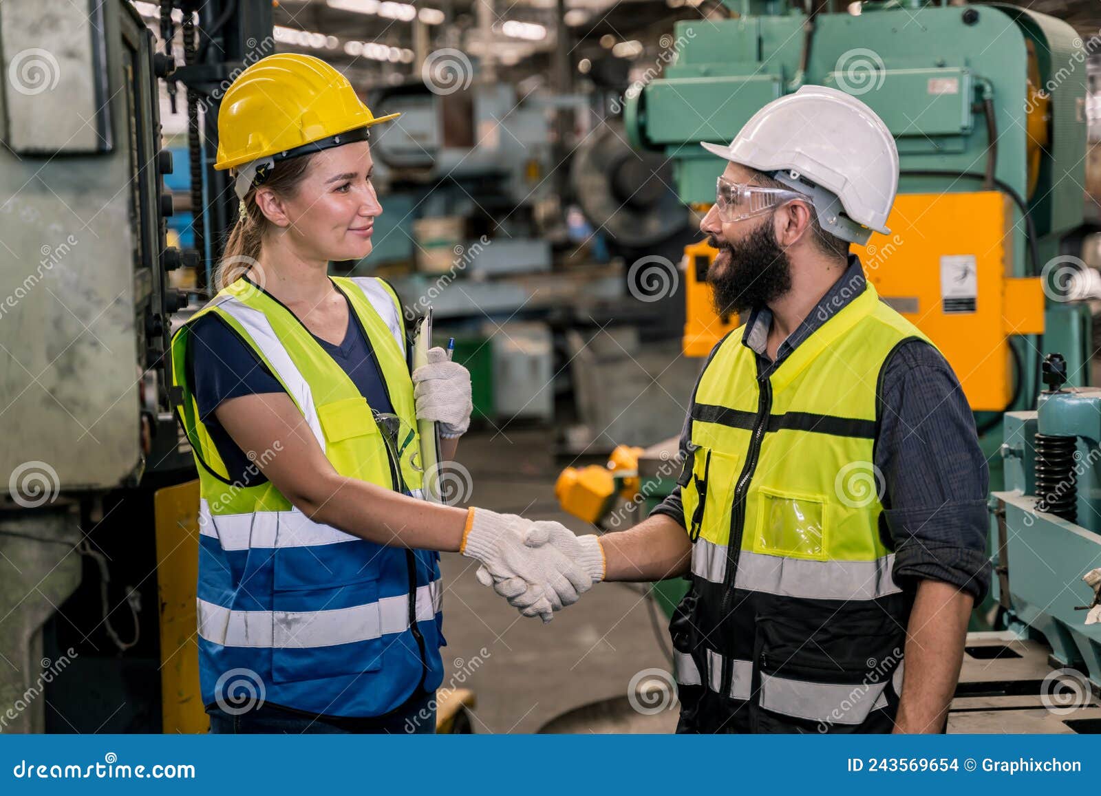 Industrial Factory Concept. Engineering Handshake with Technician and ...