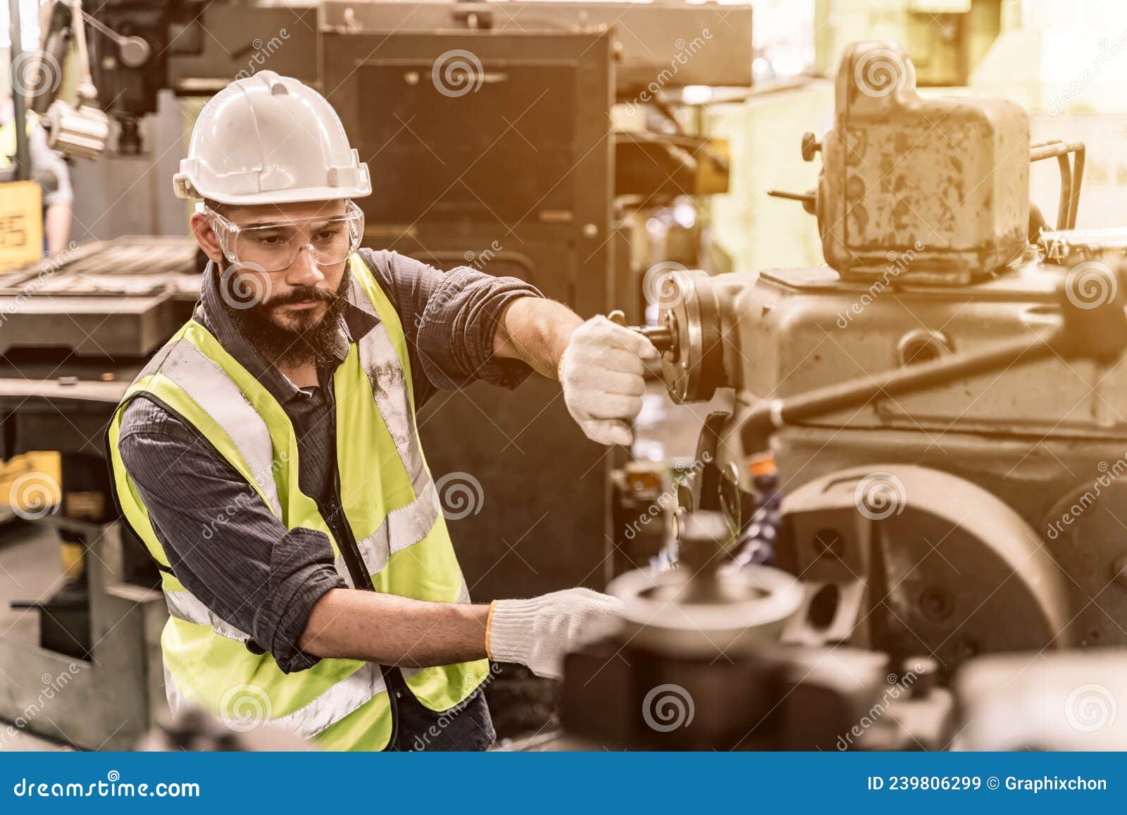 Industrial Factory Concept. Engineering with Worker Operating and ...