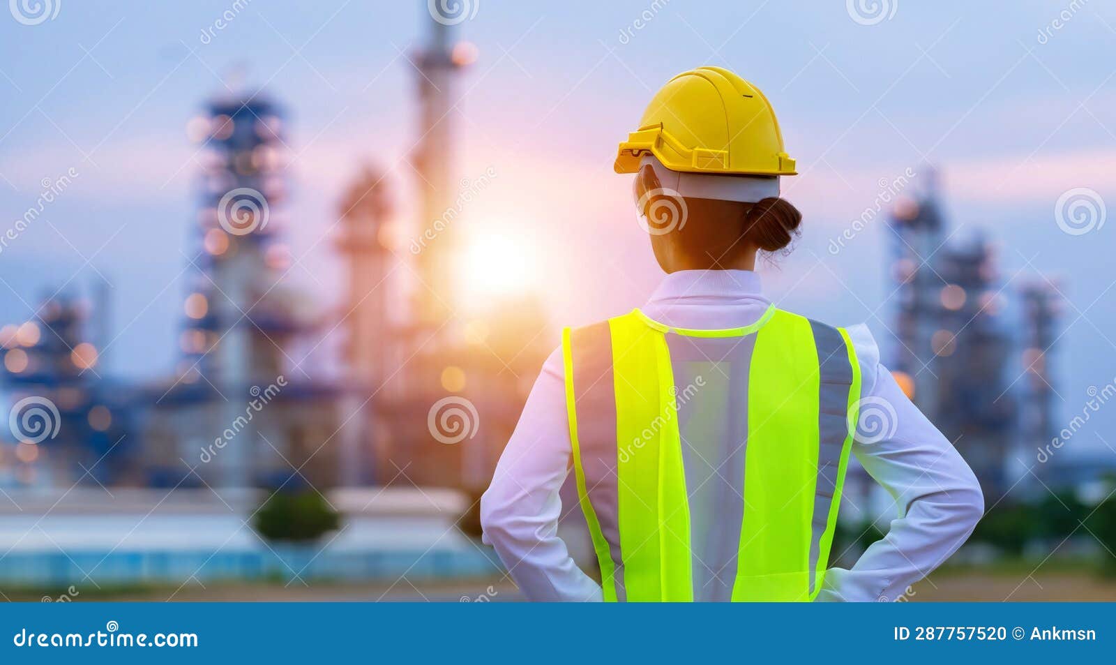 Industrial Factory Engineer at Work. Working Back View Stock ...