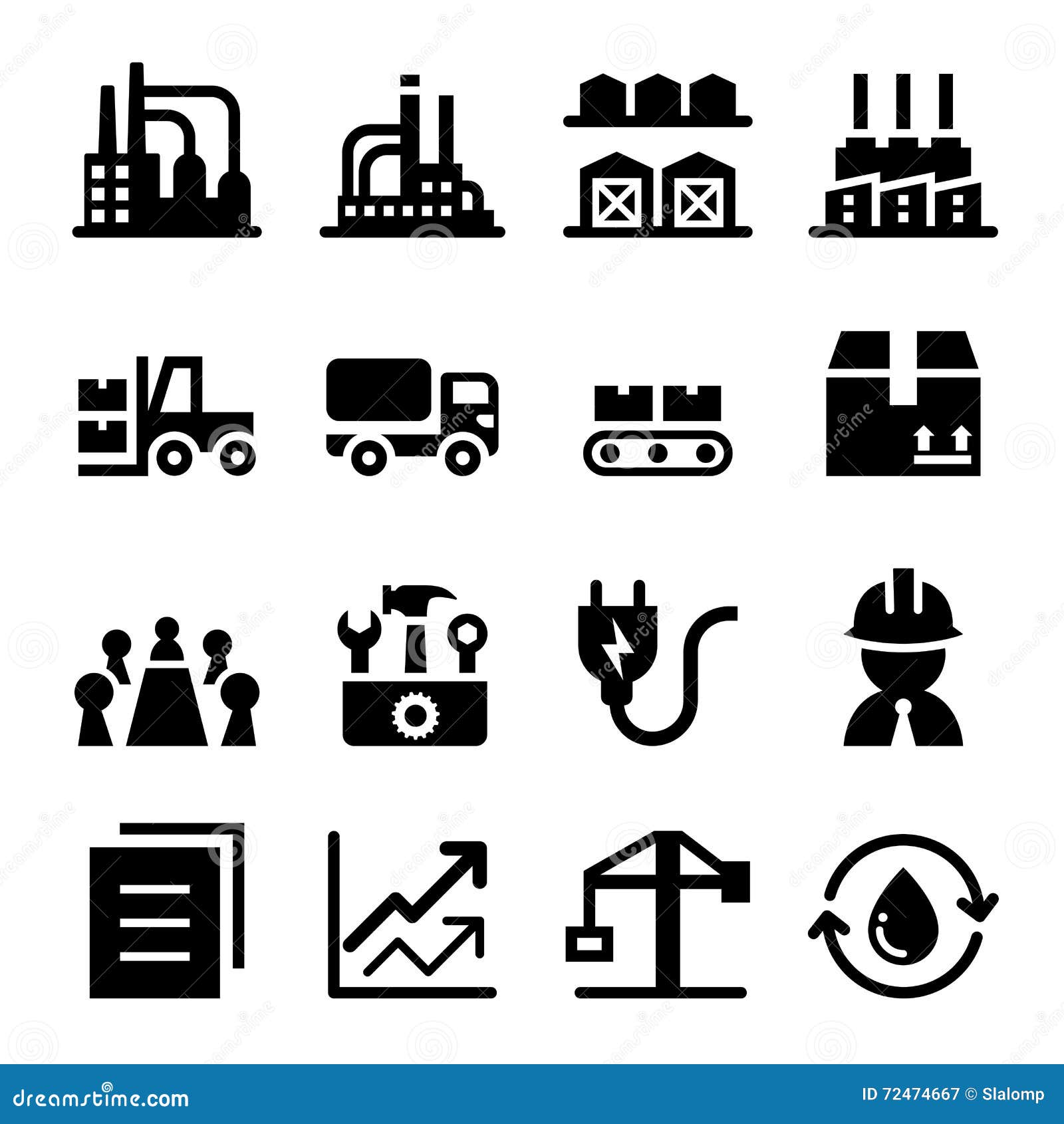 Industrial Factory Icon Set Stock Illustration - Illustration of ...