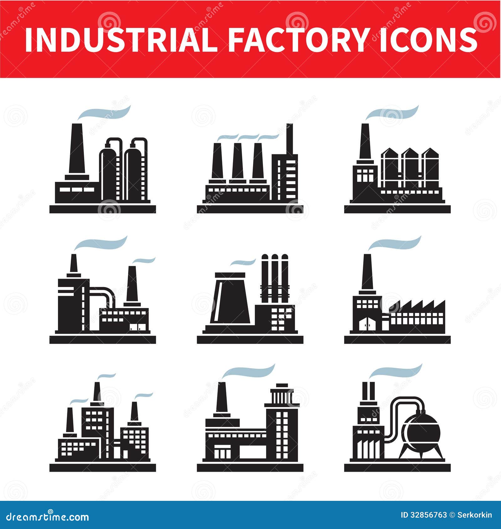 Industrial Factory Icons stock vector. Illustration of banner - 32856763