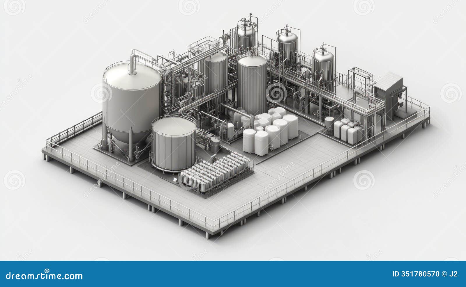 Industrial Factory Model With Storage Tanks And Piping System Stock ...