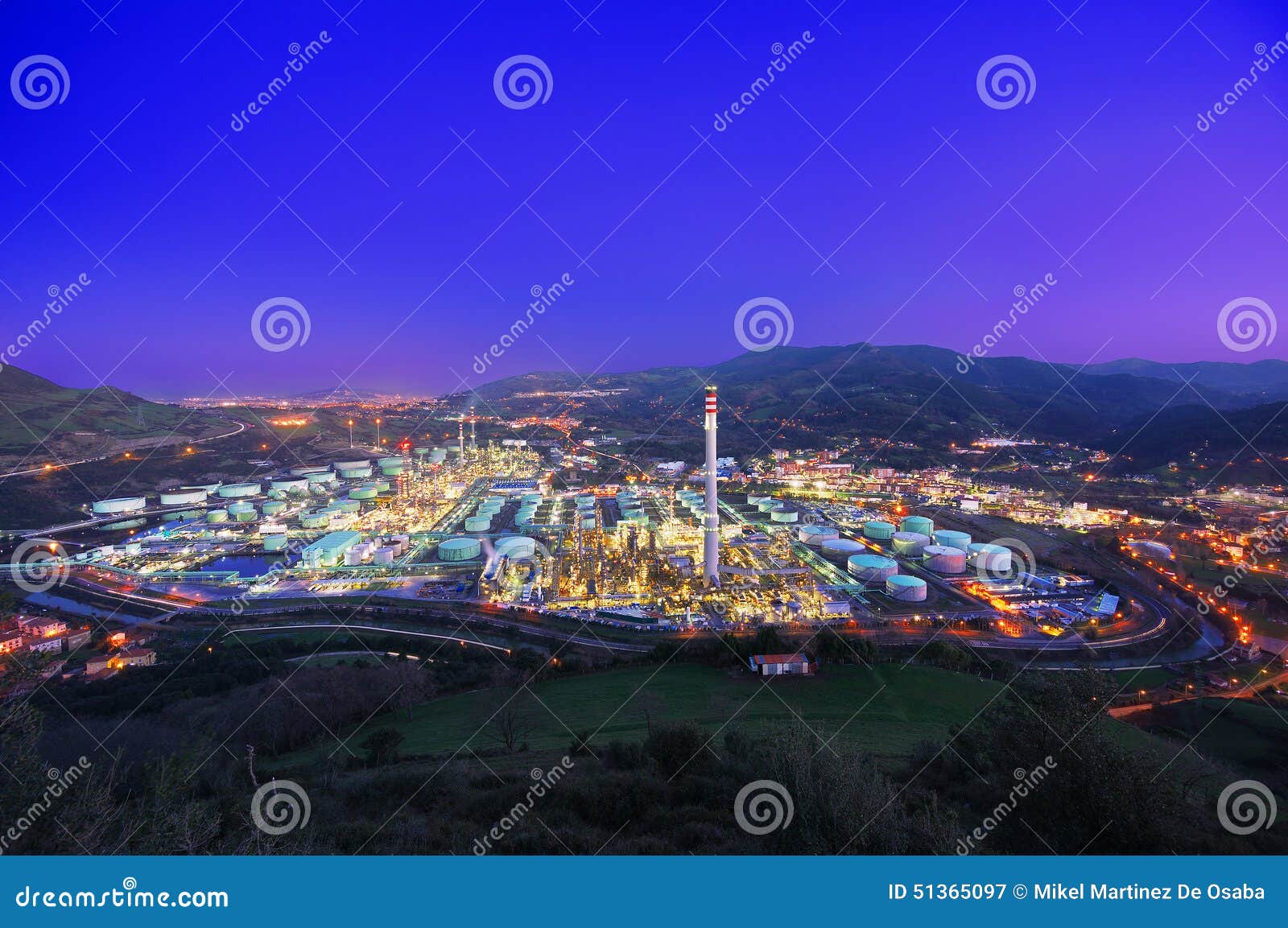 Industrial Factory at Night Stock Image - Image of blue, fuel: 51365097