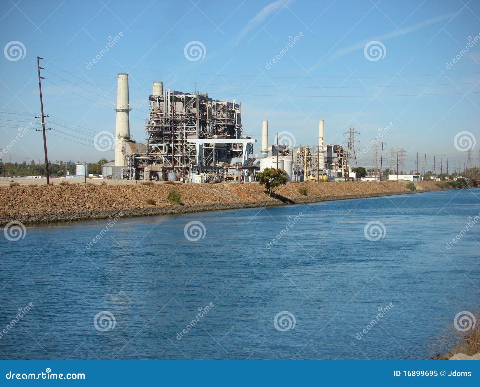Industrial Factory with Smokestacks Stock Image - Image of river ...