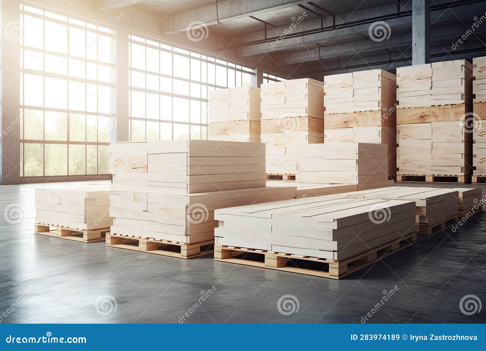 Industrial Factory Warehouse with Pallets and Goods Stock Illustration ...