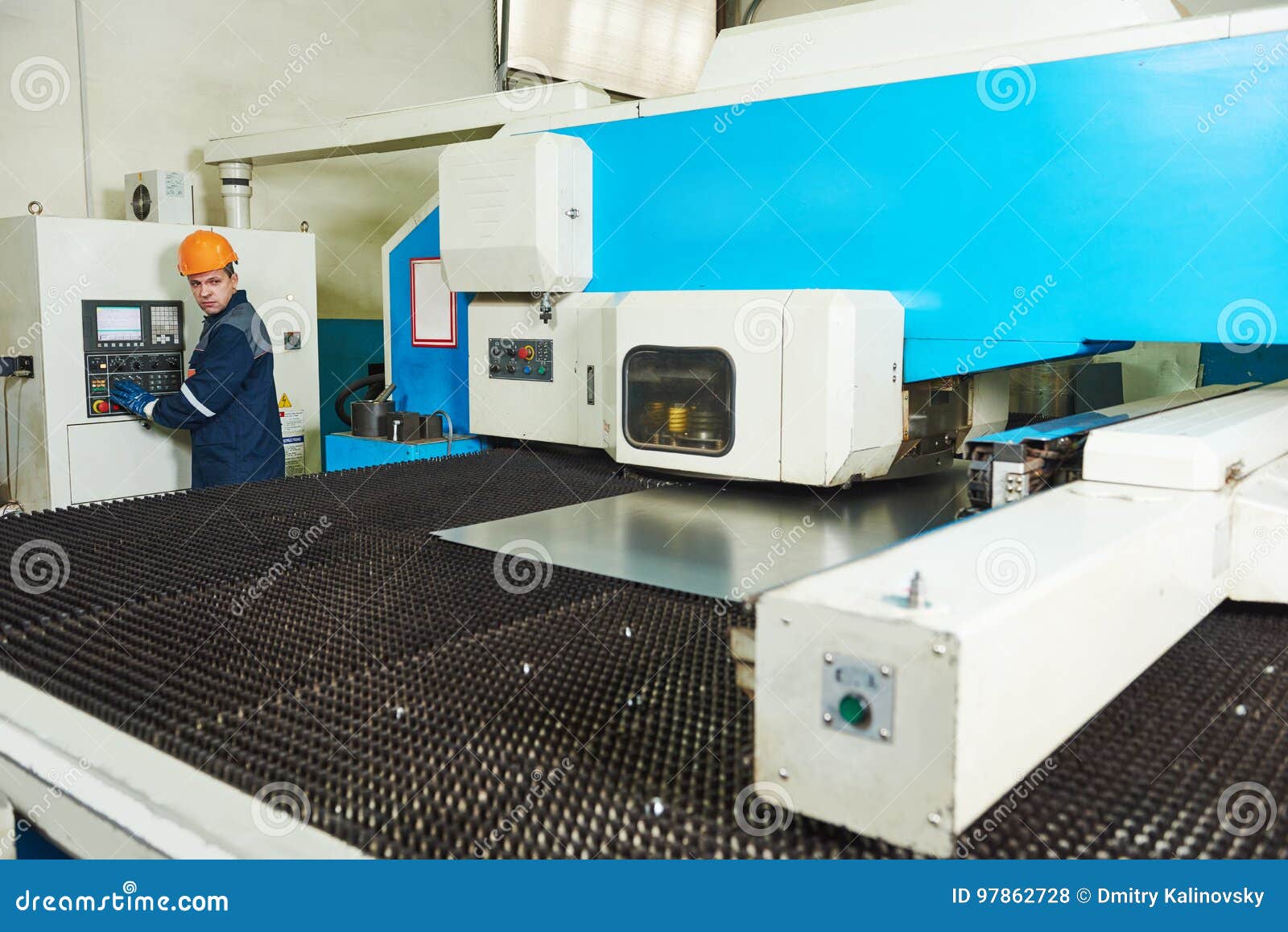 Industrial Factory Worker Operates Punching Machine Stock Photo - Image ...