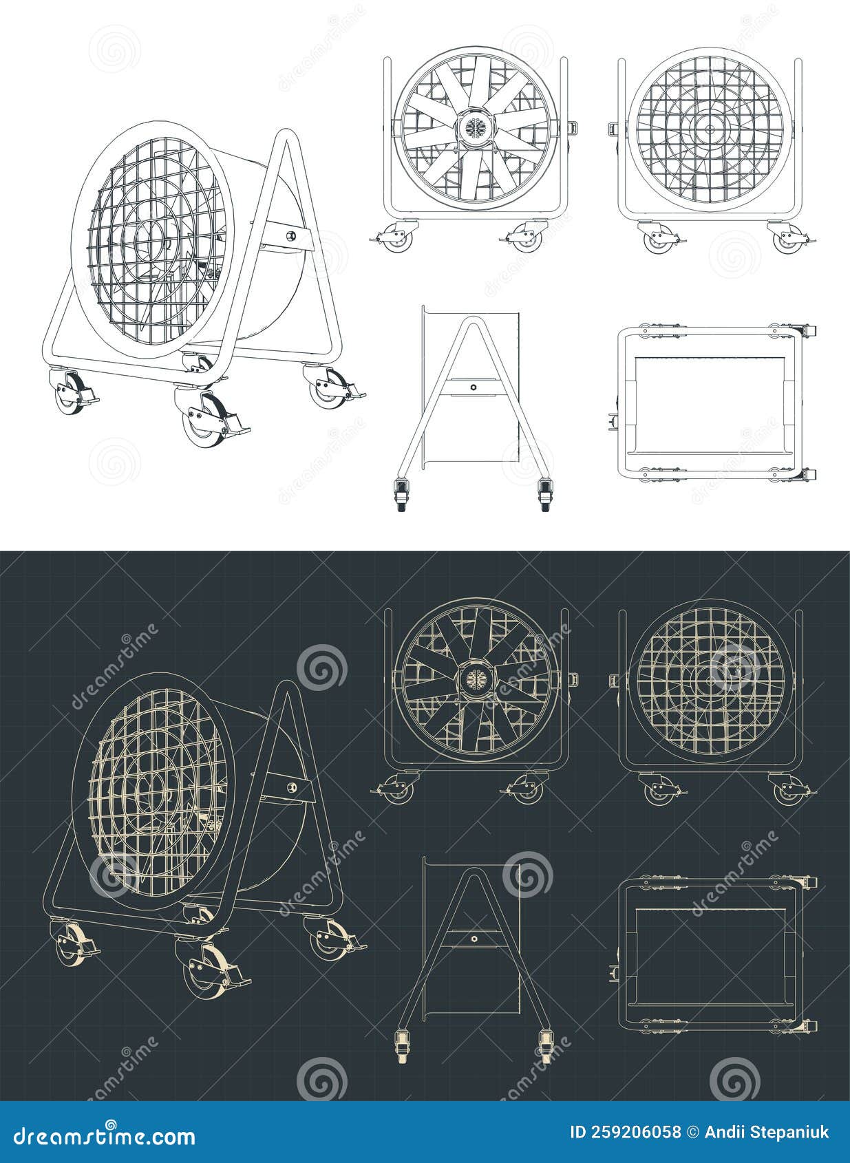 Industrial fan blueprints stock vector. Illustration of modern - 259206058
