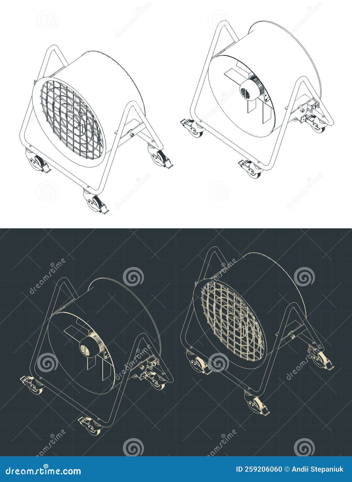 Industrial Fan Isometric Blueprints Stock Illustration - Illustration ...