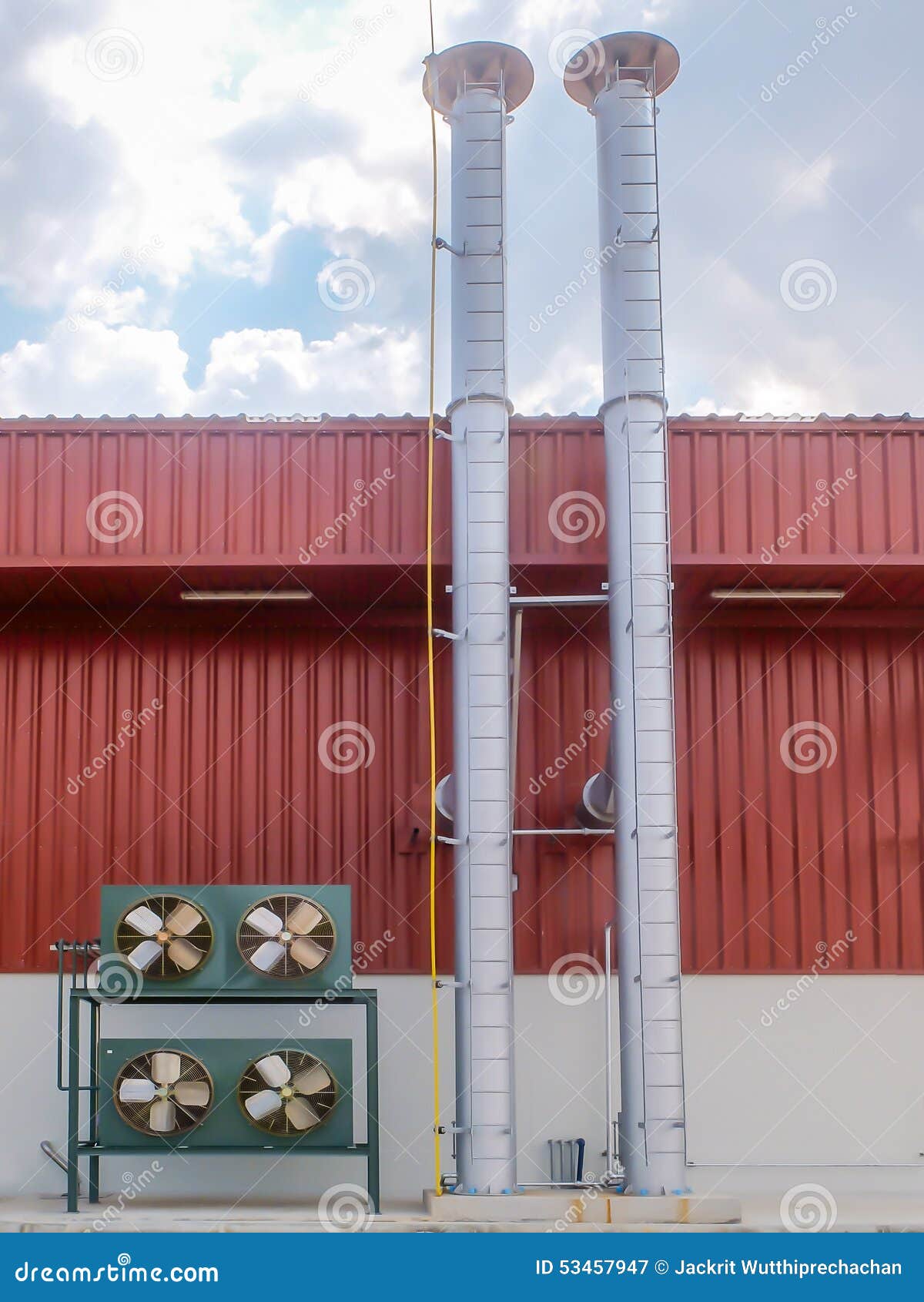 Industrial Fan with Two Big Pipeline in Front of the Factory Stock ...