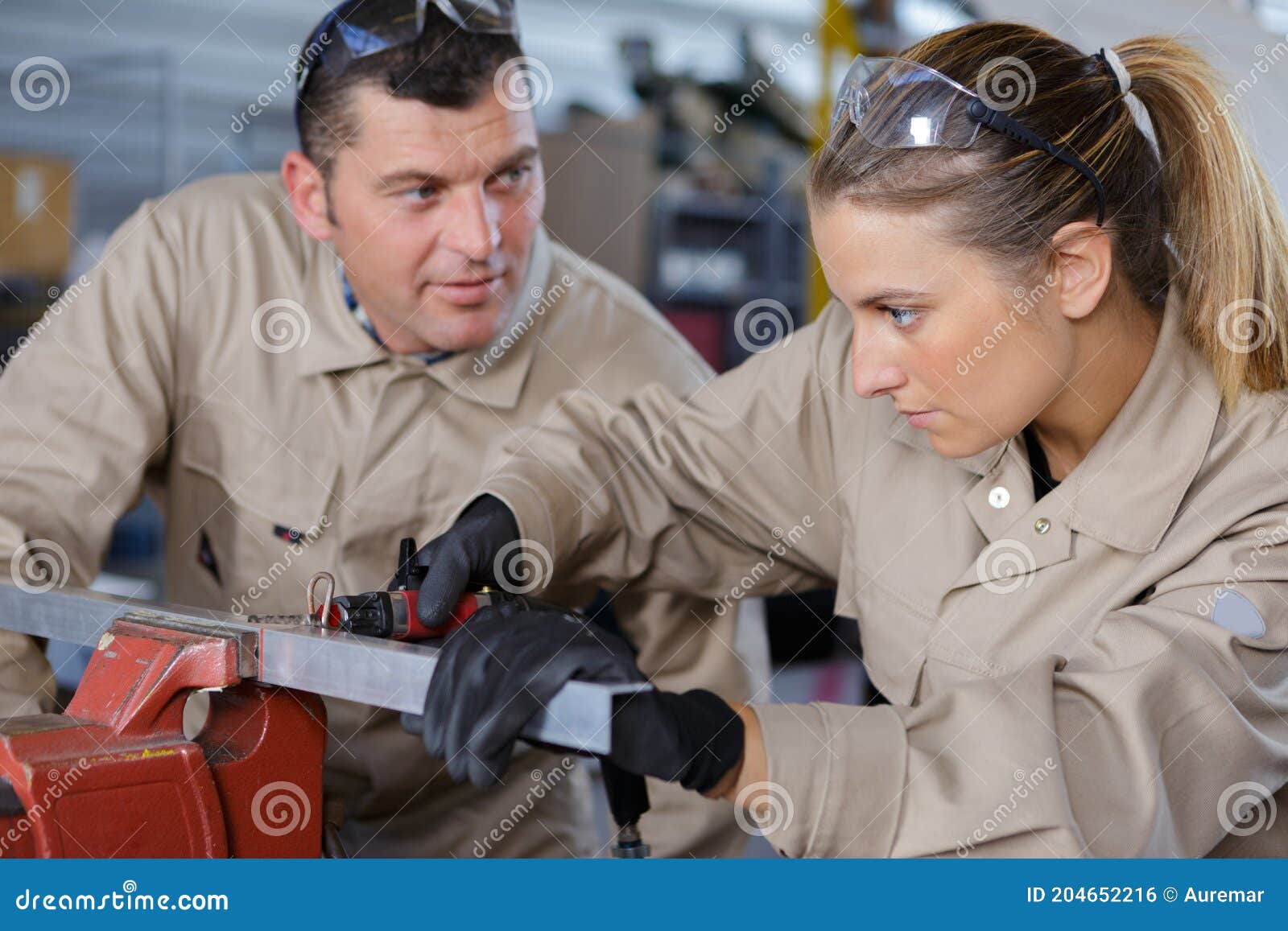 Industrial Female Apprentice Working with Supervisor Stock Photo ...
