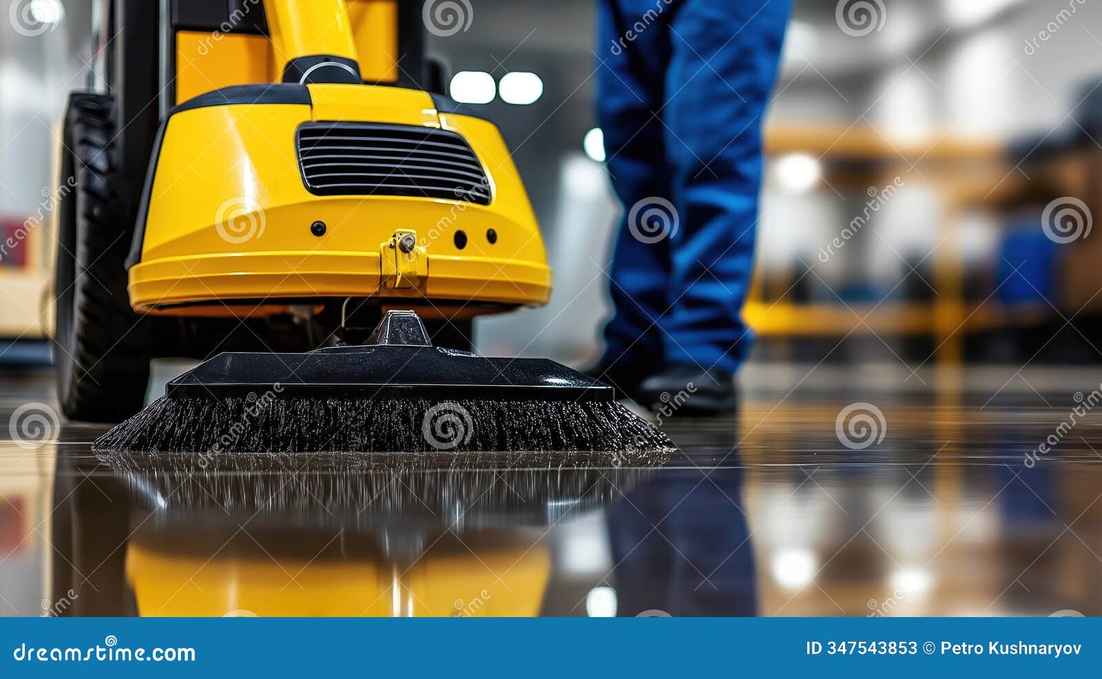Industrial Floor Cleaning Machine Operated by Worker in Clean Facility ...