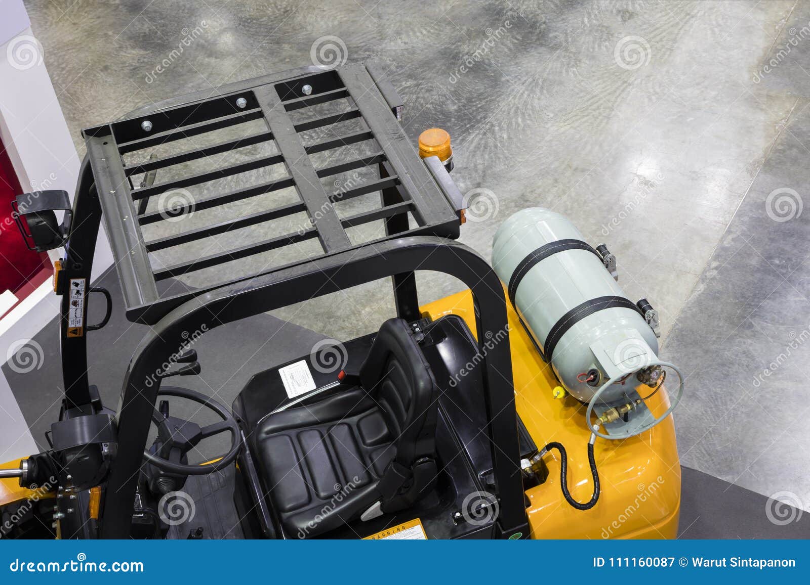 Industrial Forklift Drives Near Stacked Timber In Stock. Lift Truck ...