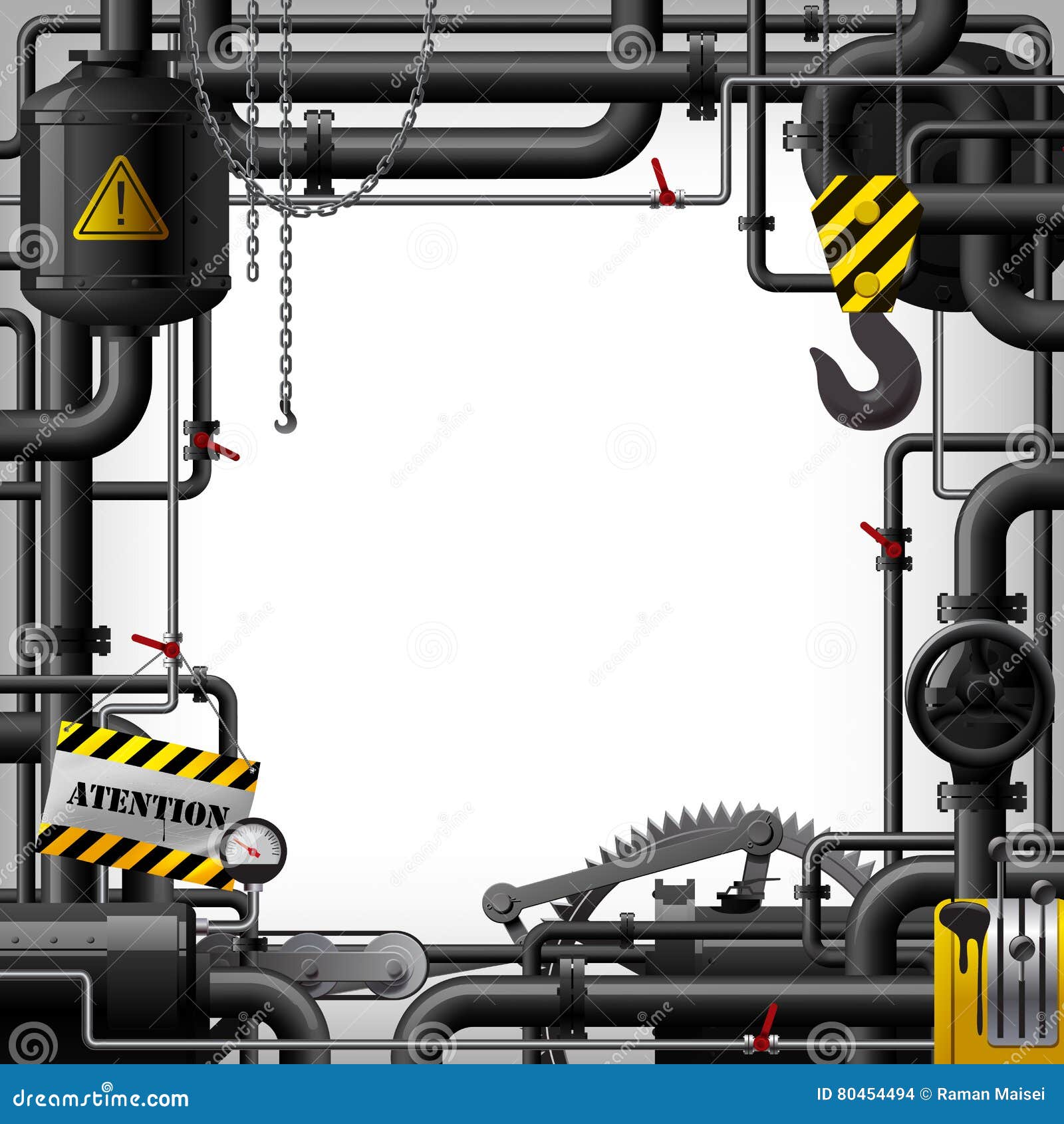 Industrial Frame with Black Pipes and Machine Gears Stock Vector ...