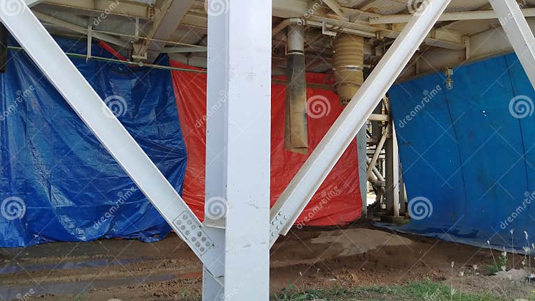 Industrial Framework with Protective Tarps at Construction Site Stock ...