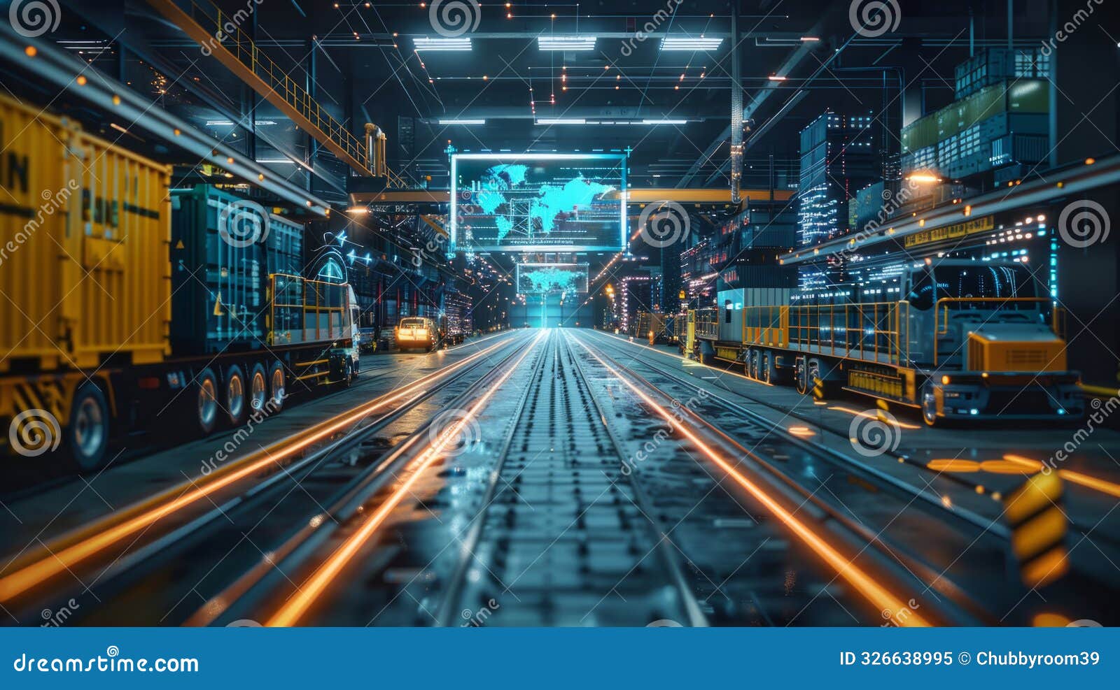 Industrial Freight Trains at a Container Terminal at Night with ...