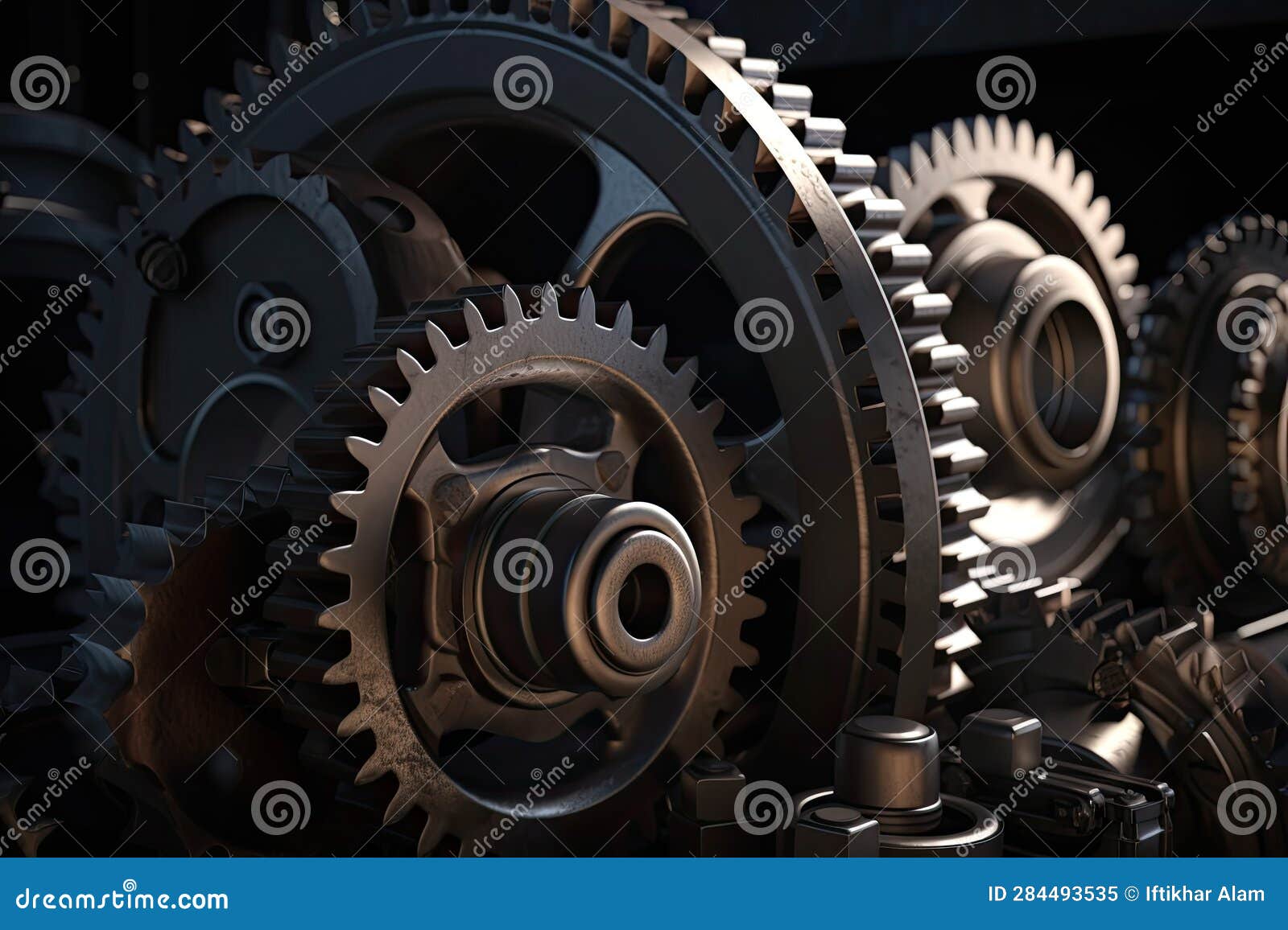 Industrial Gears and Cogwheels Close Up. 3D Rendering, Realistic ...