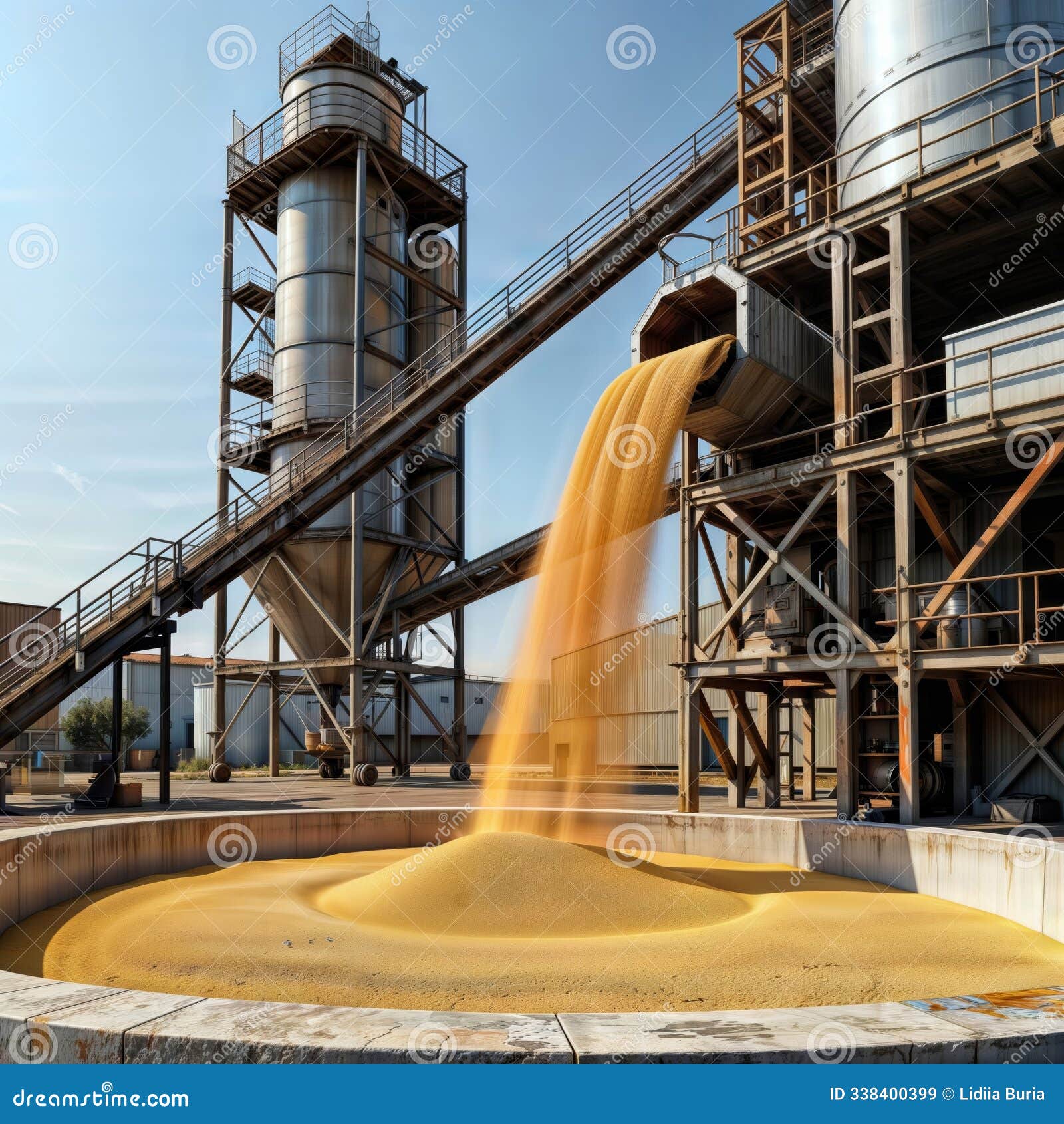 Grain Processing: Silo and Conveyor in Action, Generative Ai Stock ...