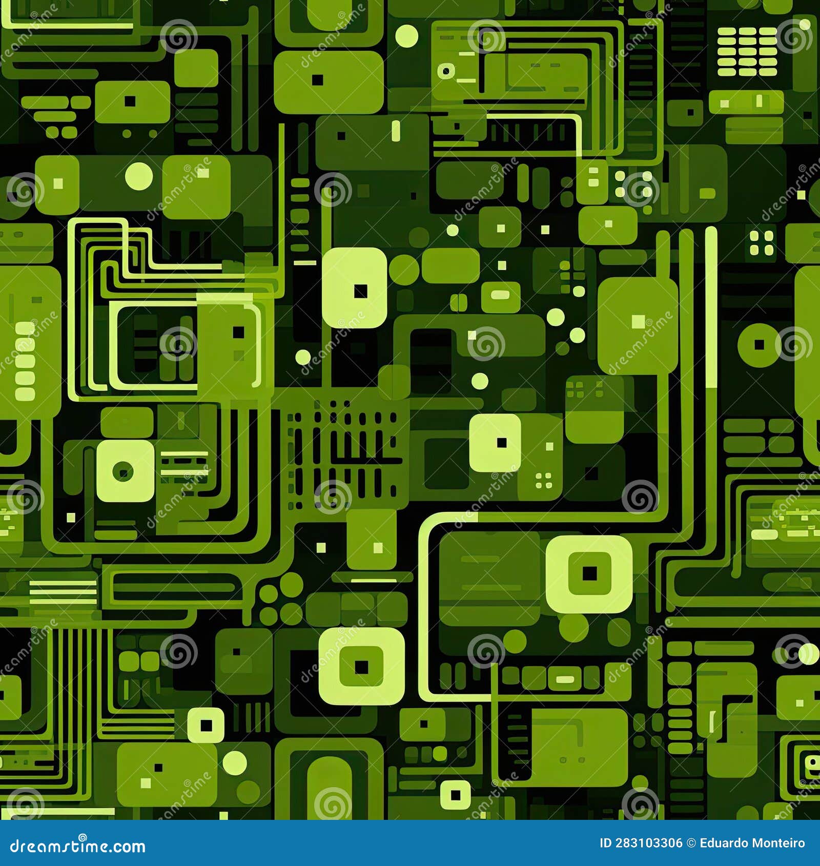 Industrial Green Seamless Pattern with Circuitry Motifs (tiled) Stock ...